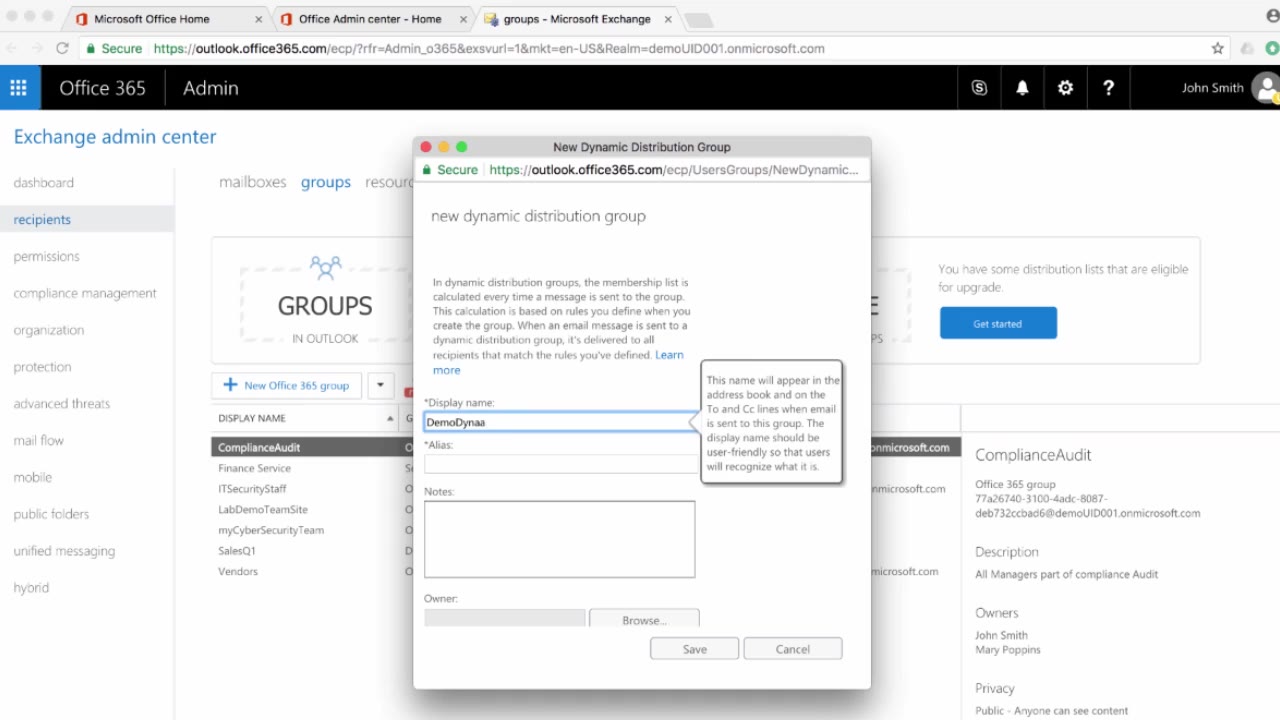 Lab 69: Create Dynamic distribution group in Exchange admin center