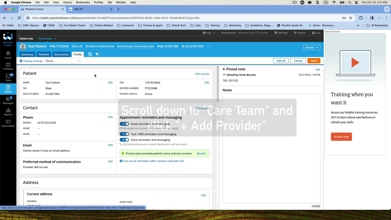 Assigning the Care Team in Practice Fusion