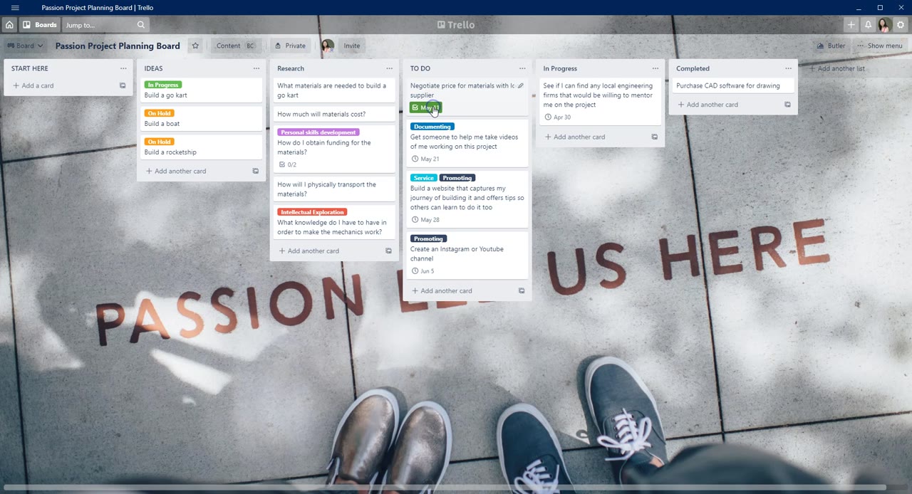 Passion Project Planning Board Overview