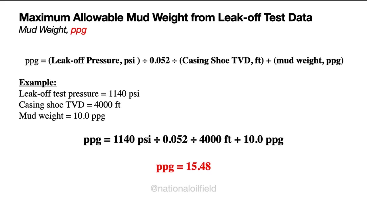 How to Calculate: Maximum Allowable Mud Weight from Leak-off Test Data
