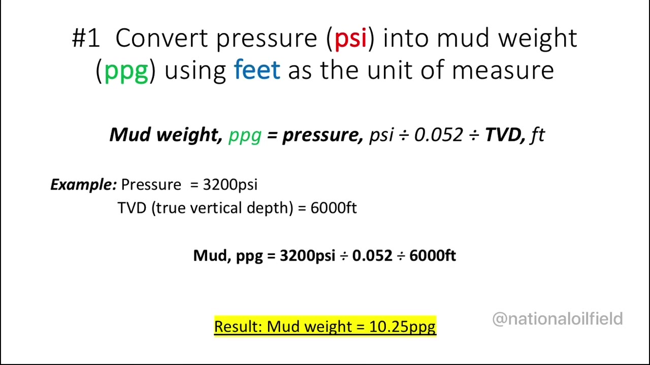 How to Convert Pressure into Mud Weight in a well